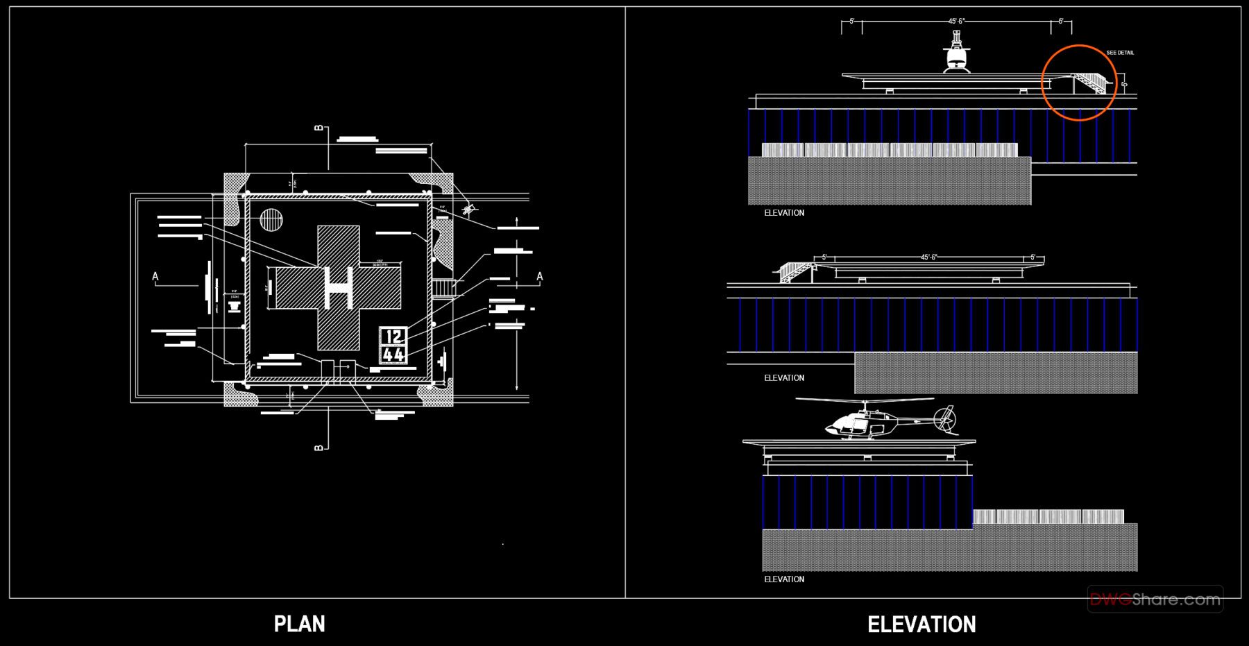 Helipad Plan and Elevation Details Autocad Drawing DWG