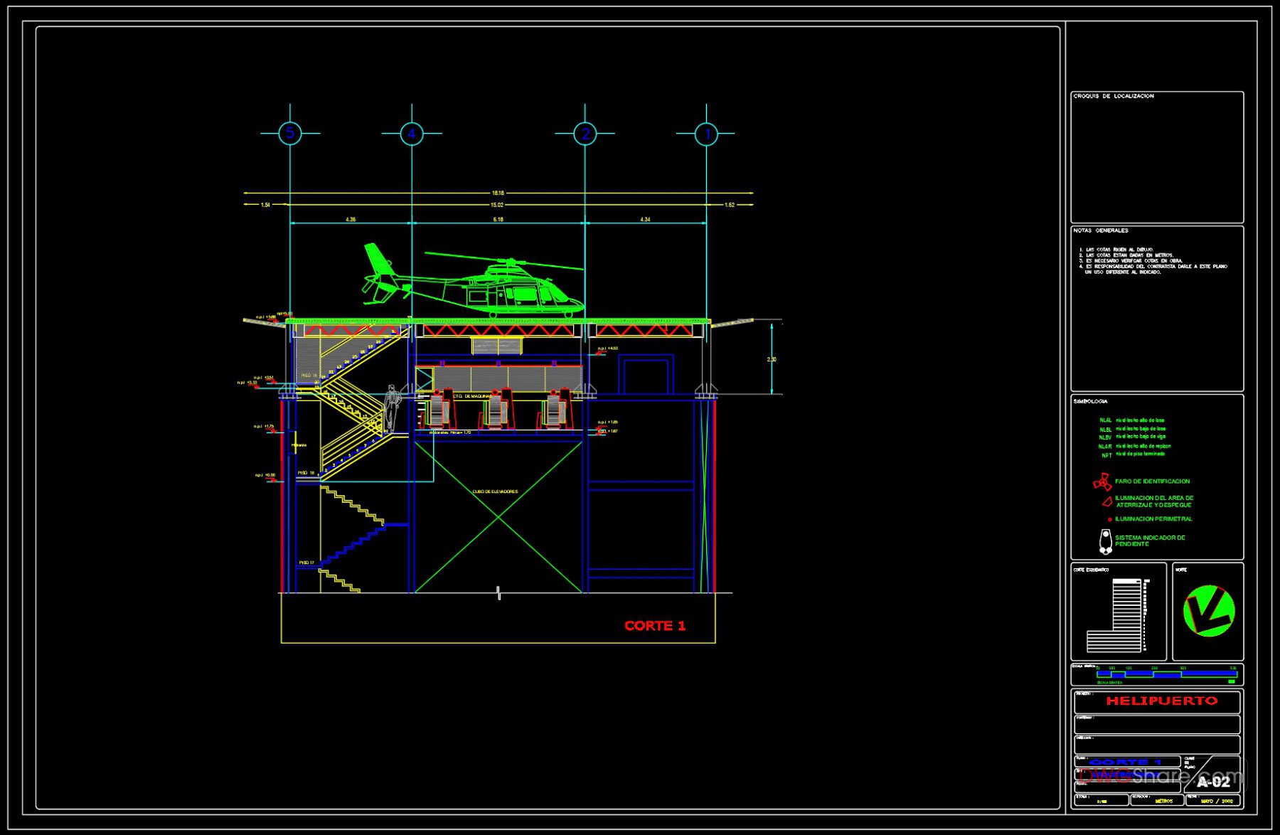 Heliport Layout Plan and Sections Details Autocad Drawing DWG