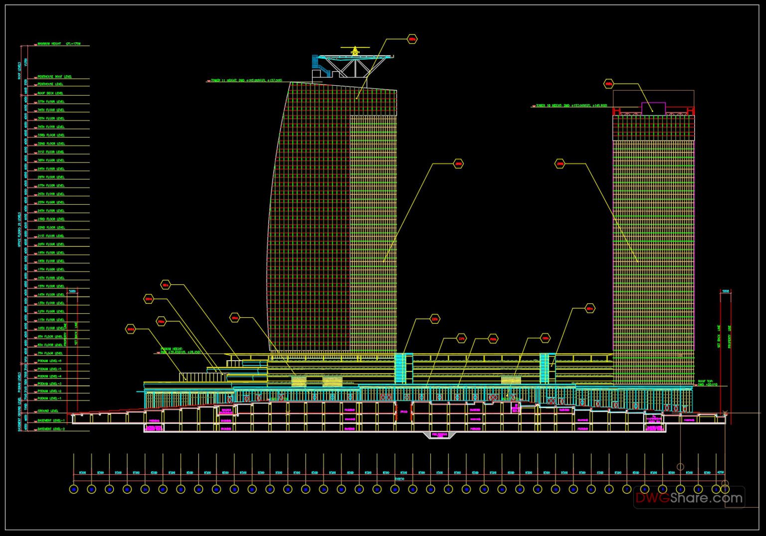 High-Rise Buiding Elevation AutoCAD File Free Download