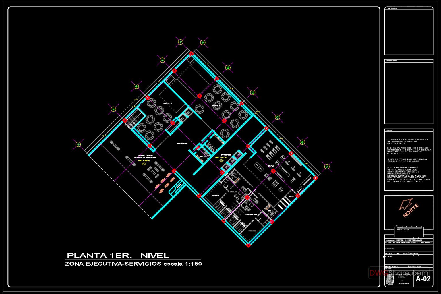 High Rise Four Stars Hotel Plans and Elevation AutoCAD File DWG