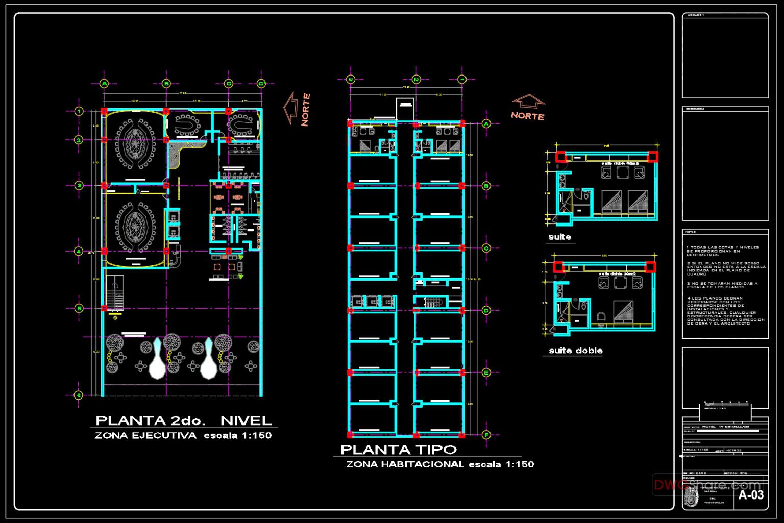 High Rise Four Stars Hotel Plans and Elevation AutoCAD File DWG
