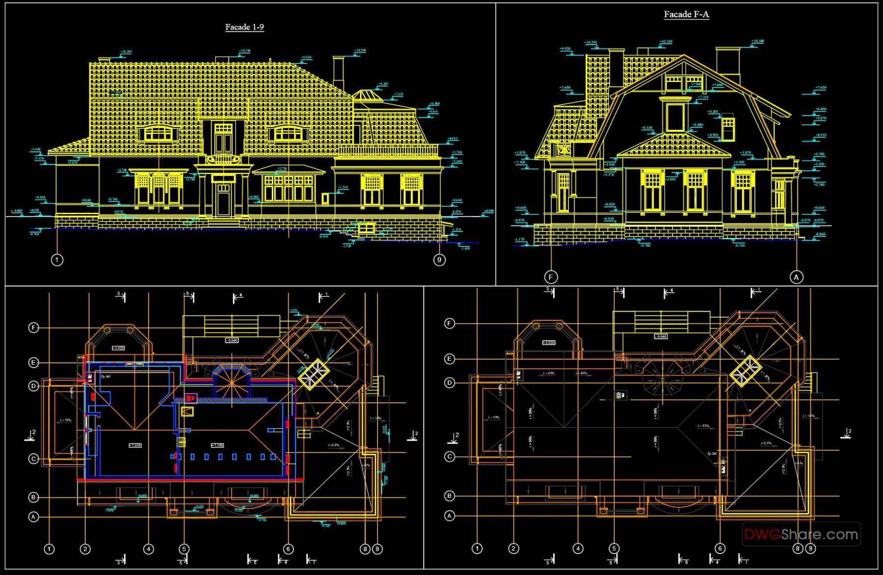 Historic Villa Plans Elevations and Sections AutoCAD File Free Download