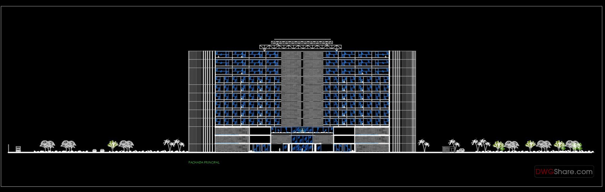 Hotel 5 estrella Design Plans and facade AutoCAD File DWG