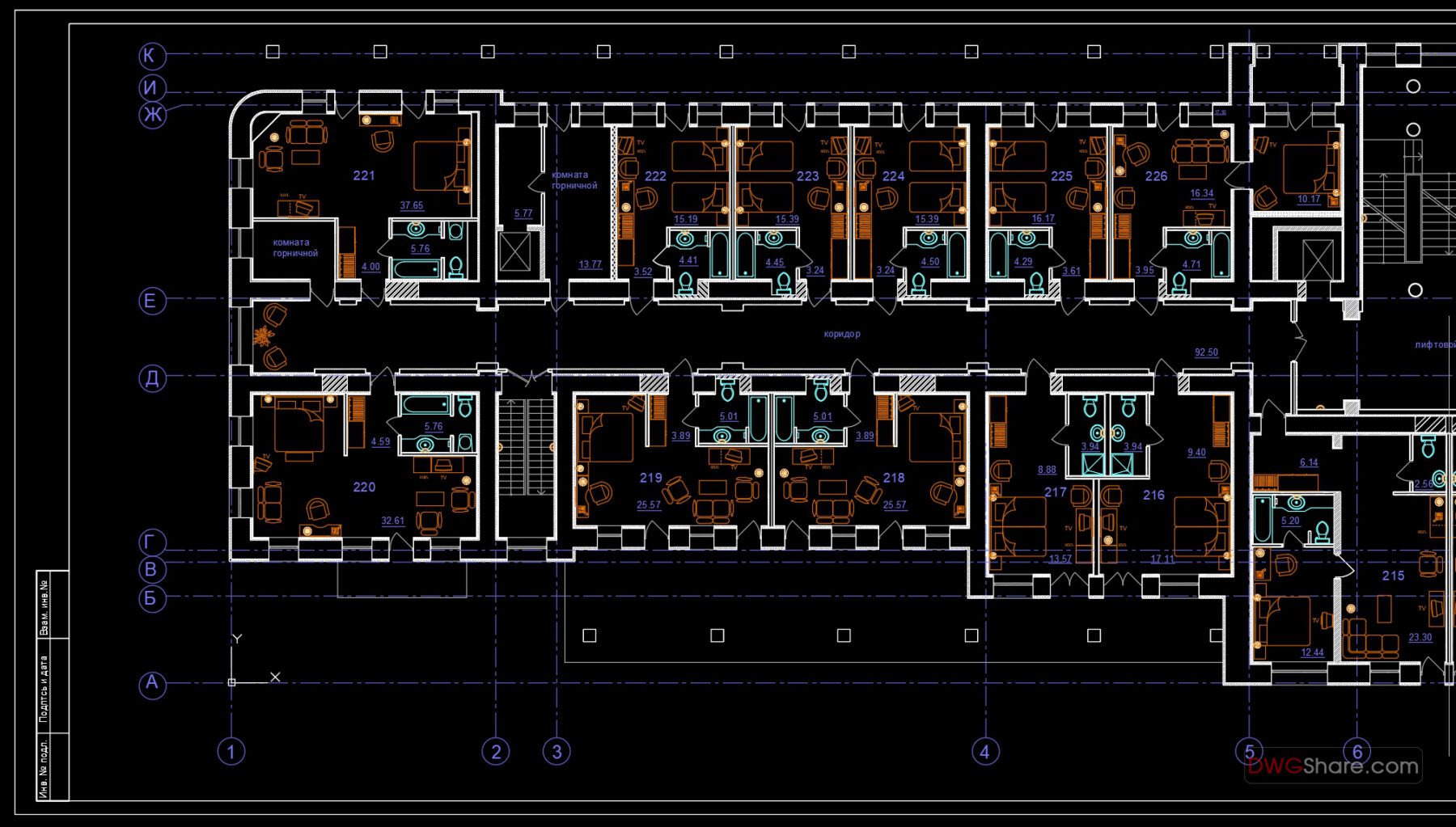Hotel plan free AutoCAD drawings