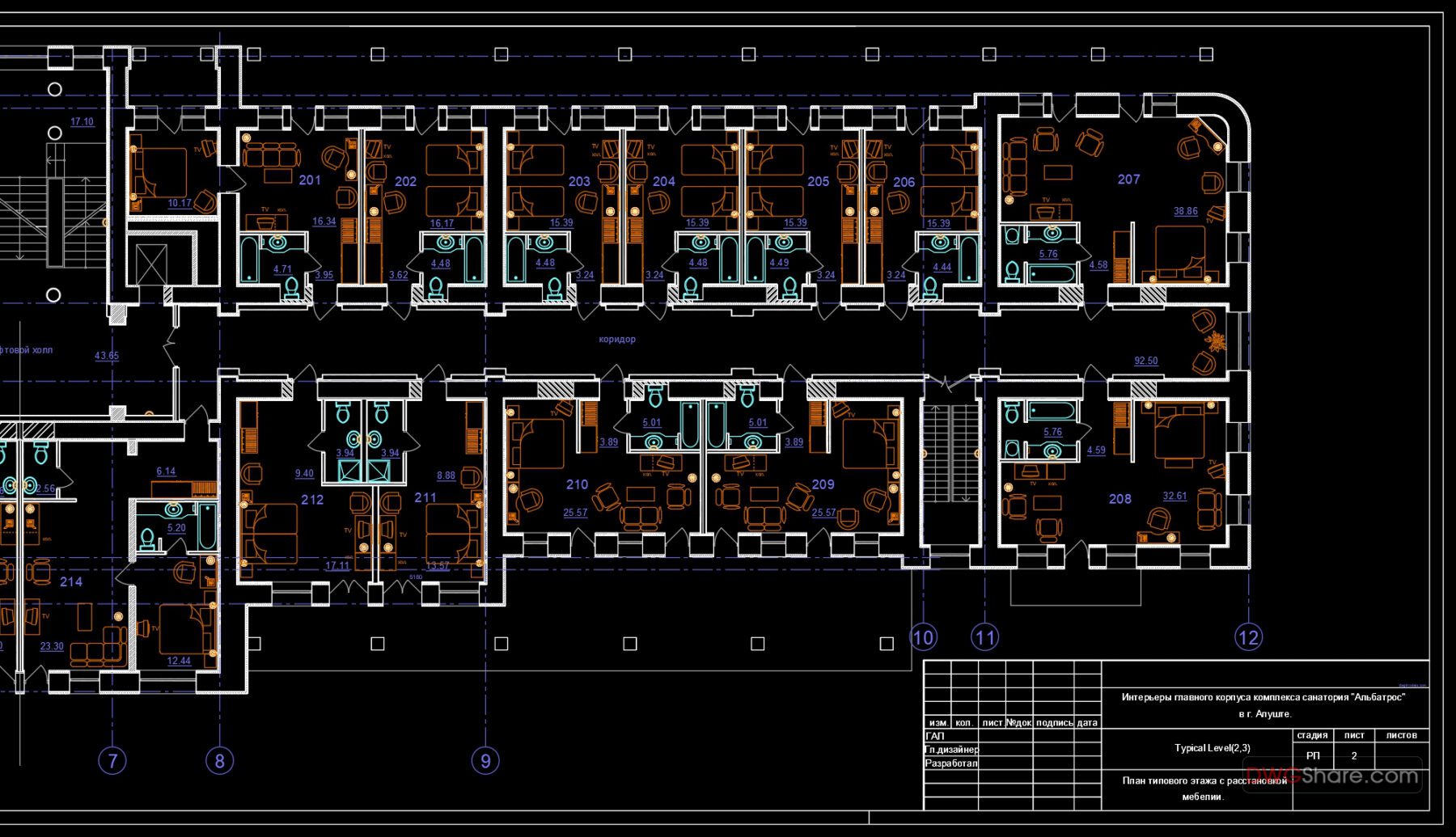 Hotel plan free AutoCAD drawings