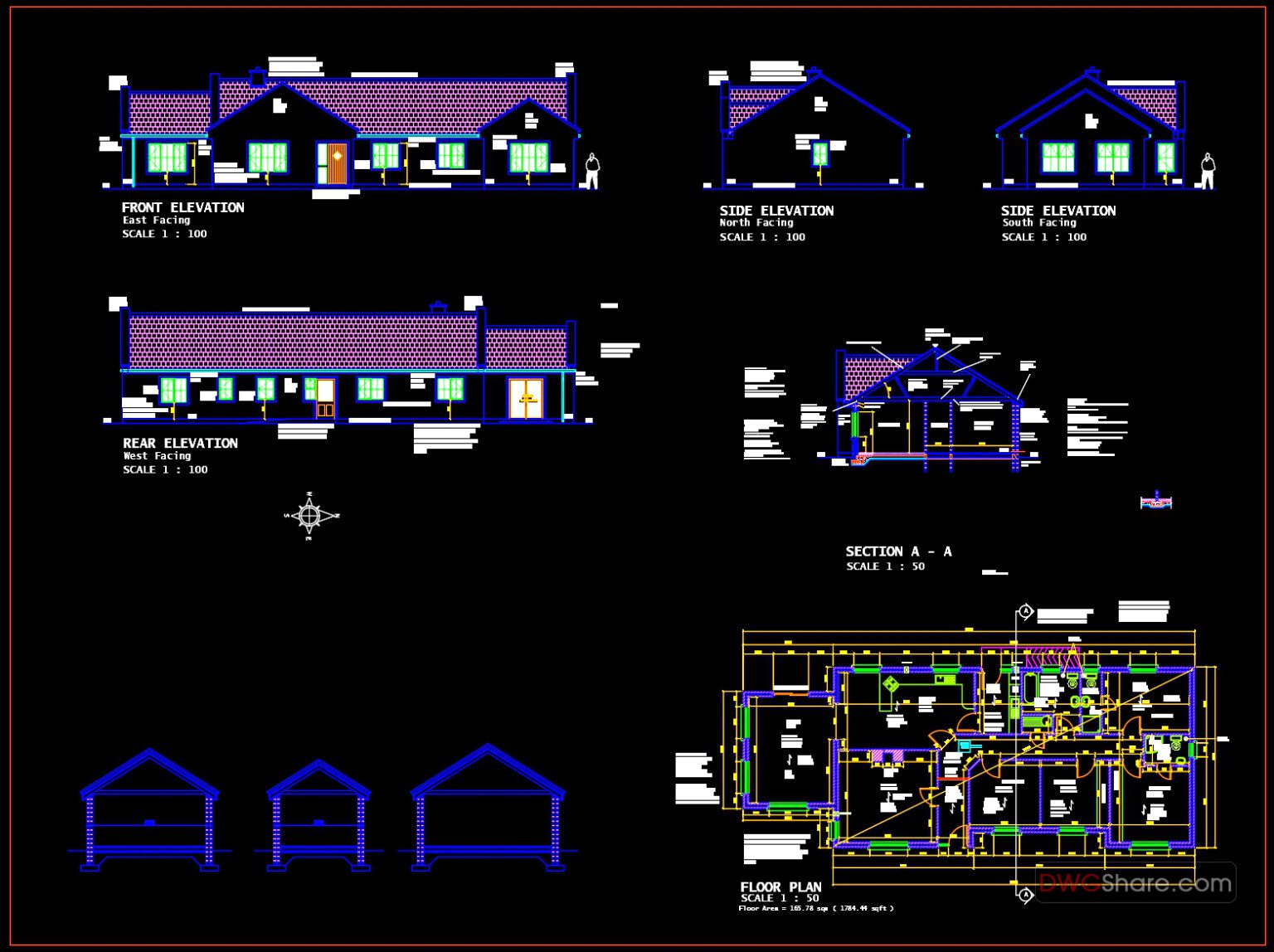 House Floor Plan and Elevations Details AutoCAD File Free Download