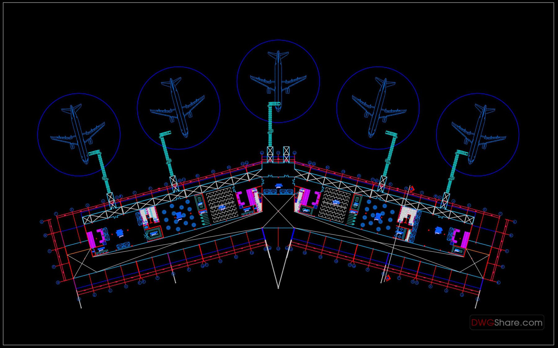 International Airport Layout Plan and Elevation Autocad Drawing DWG