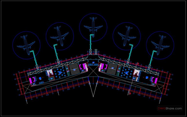 International Airport Layout Plan and Elevation Autocad Drawing DWG