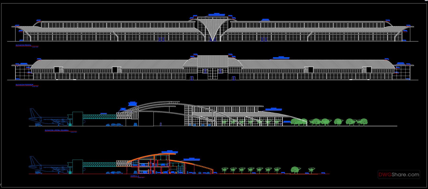 International Airport Layout Plan and Elevation Autocad Drawing DWG