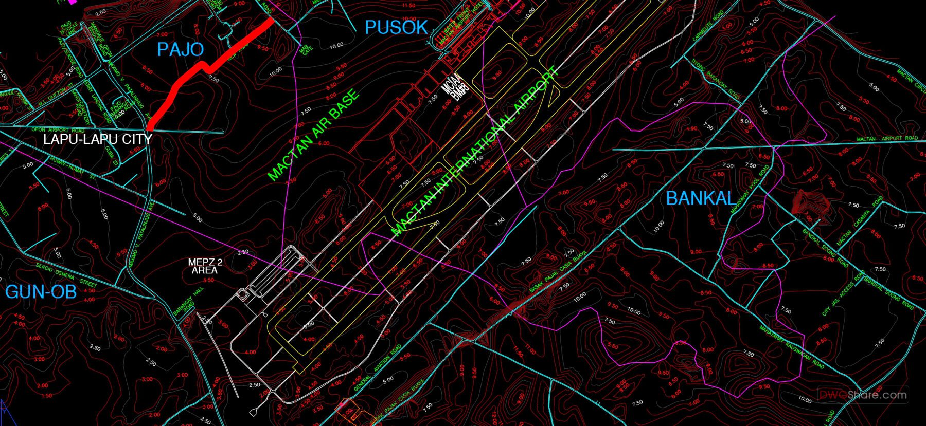 International Airport Topo Plan Autocad Drawing DWG