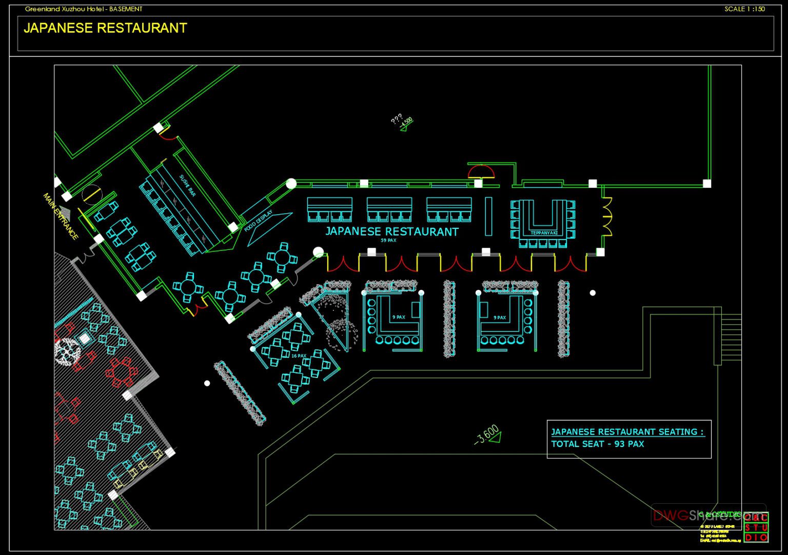 Jananese Restaurant Plan AutoCAD File DWG