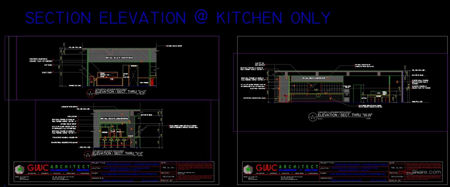Japanese Restaurant Elevations and Sections Details AutoCAD File DWG