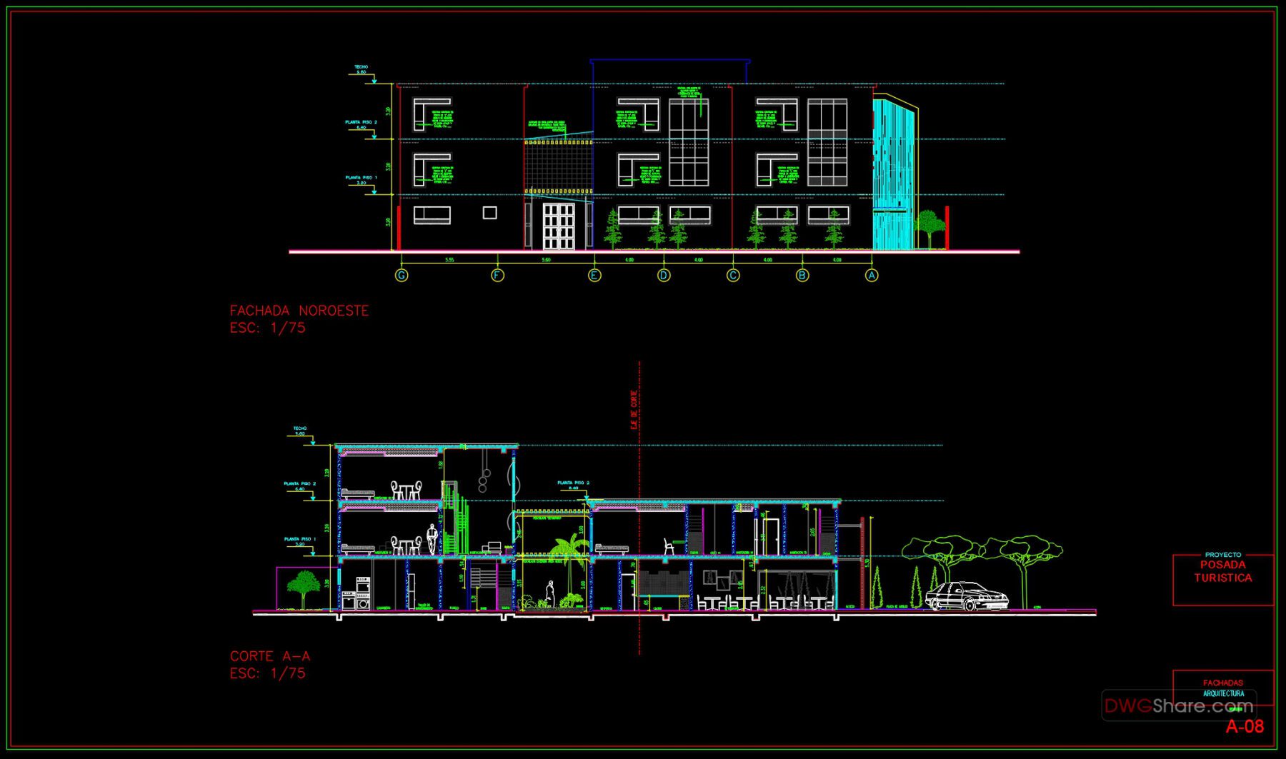 Museum Plans and Elevations Project AutoCAD File Free Download