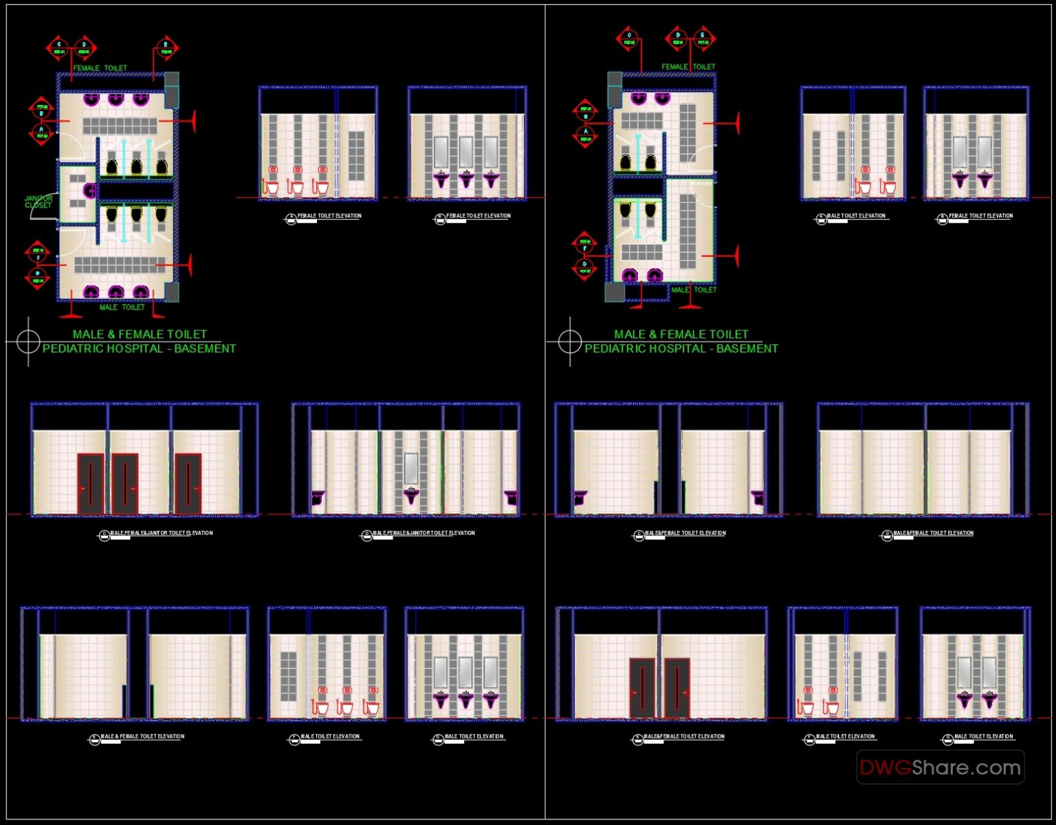 Pediatric Hospital Layout Plan and Elevations AutoCAD File DWG