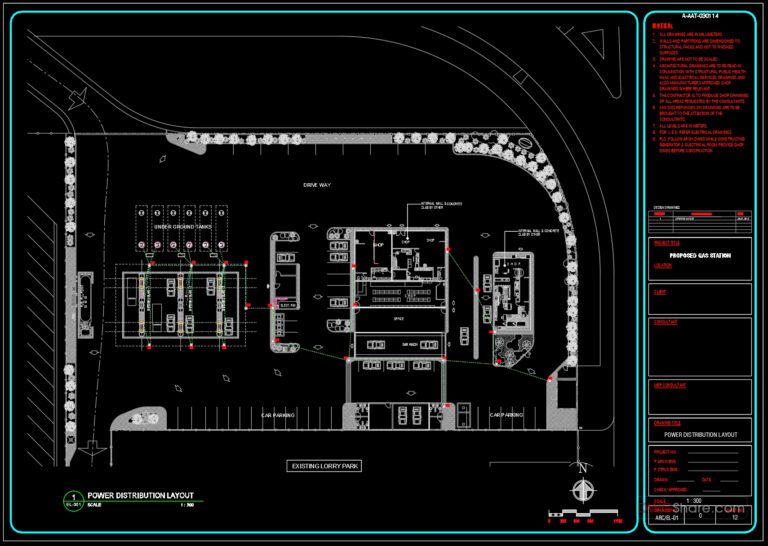 Proposed gas station Details AutoCAD File DWG