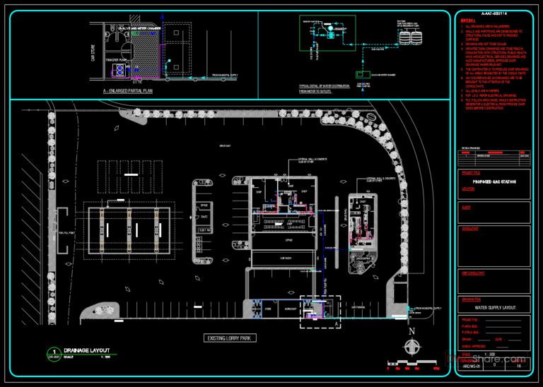 Proposed gas station Details AutoCAD File DWG