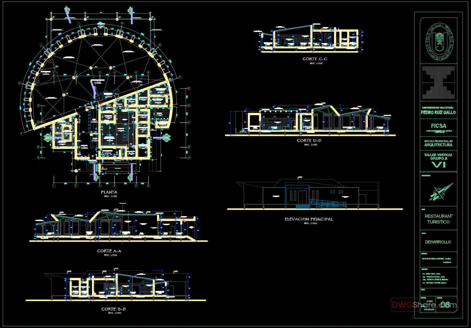 Restaurant Design Project Plan and Elevation AutoCAD File DWG