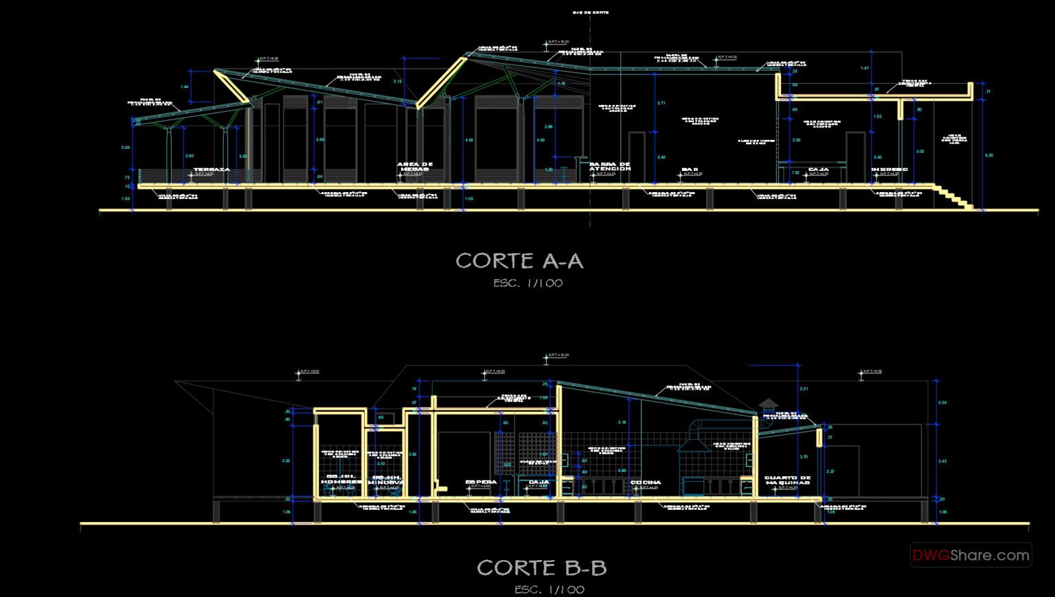 Restaurant Design Project Plan and Elevation AutoCAD File DWG