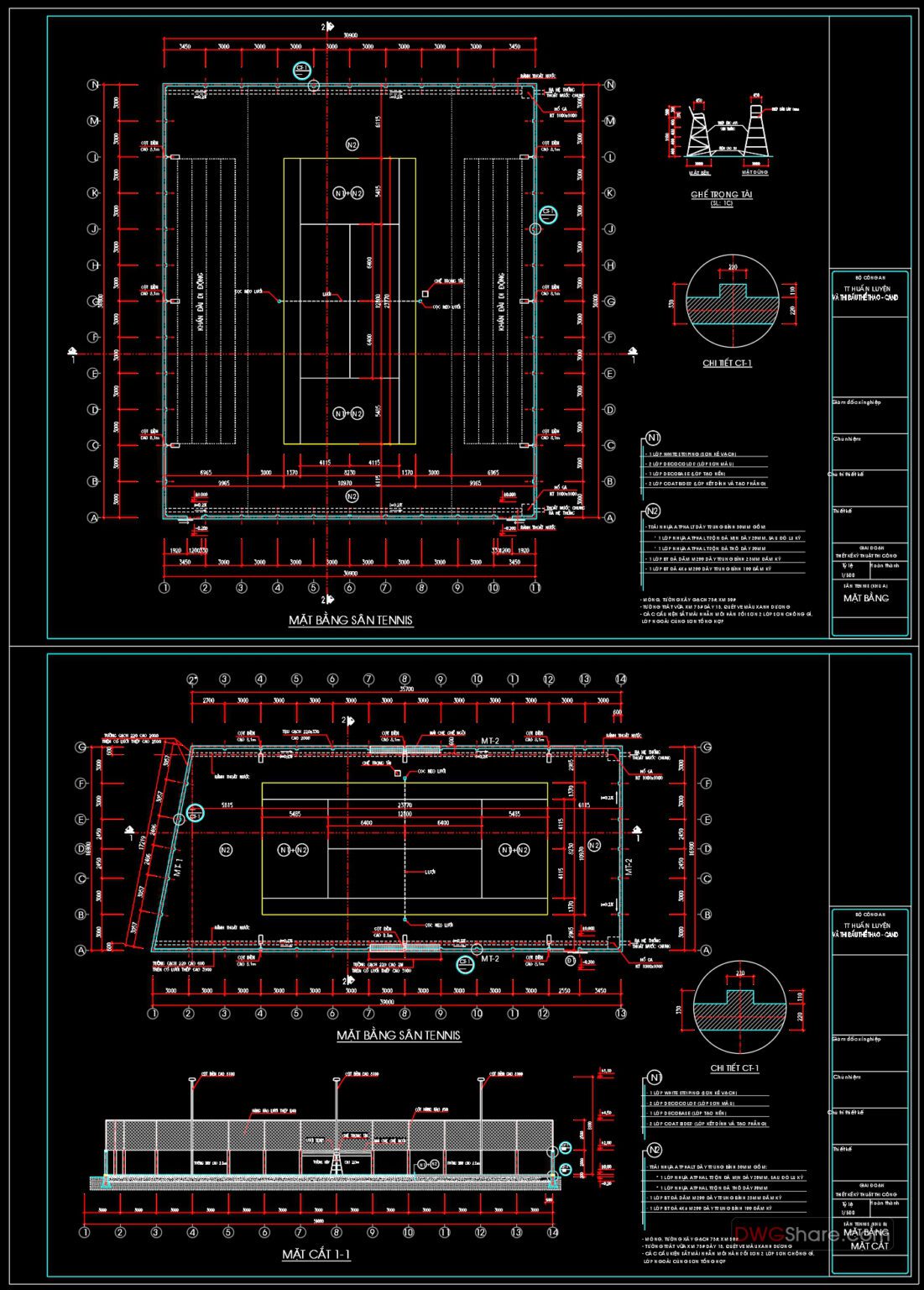 San Tennis Court Complete Drawing