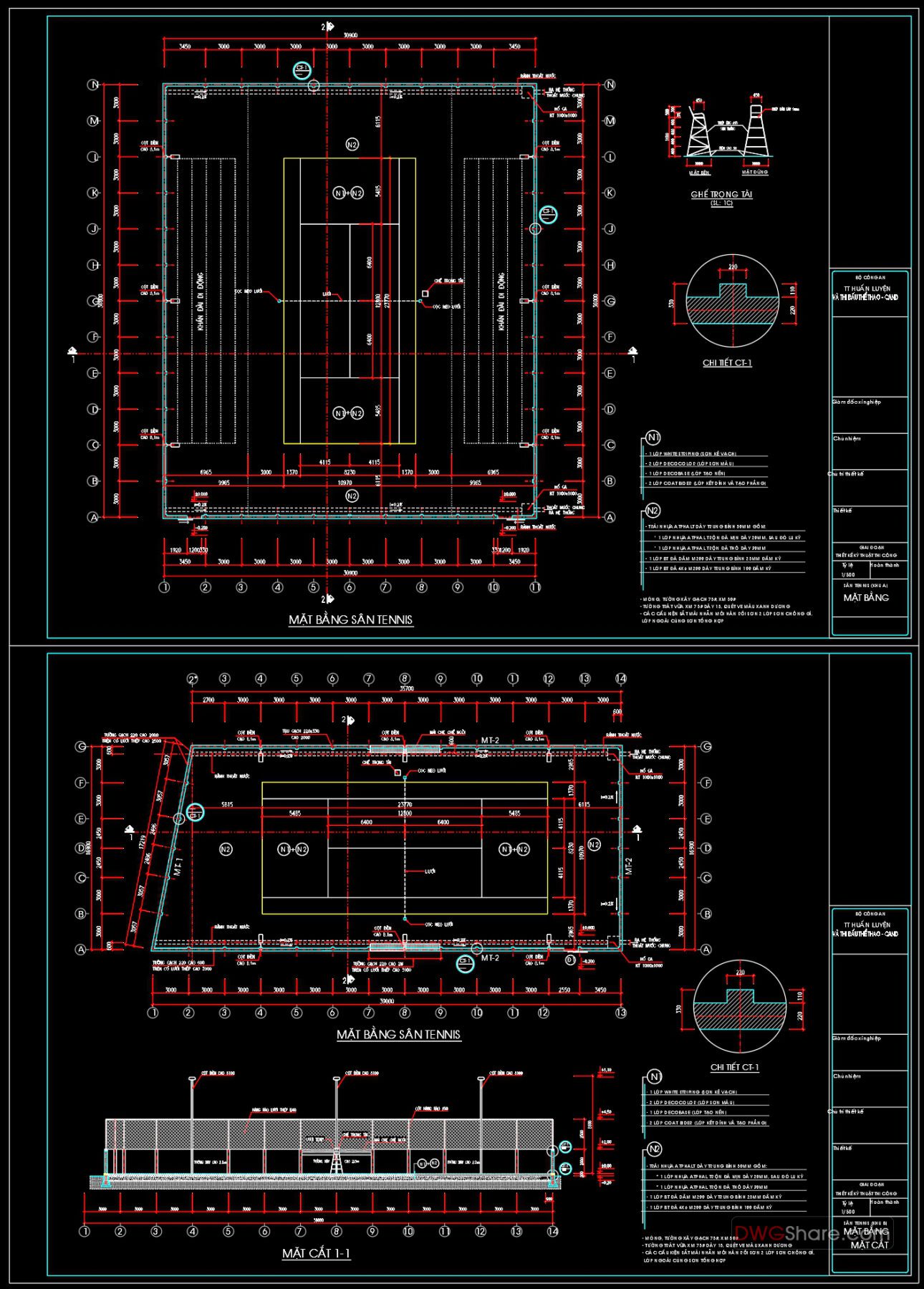 San Tennis Court Complete Drawing