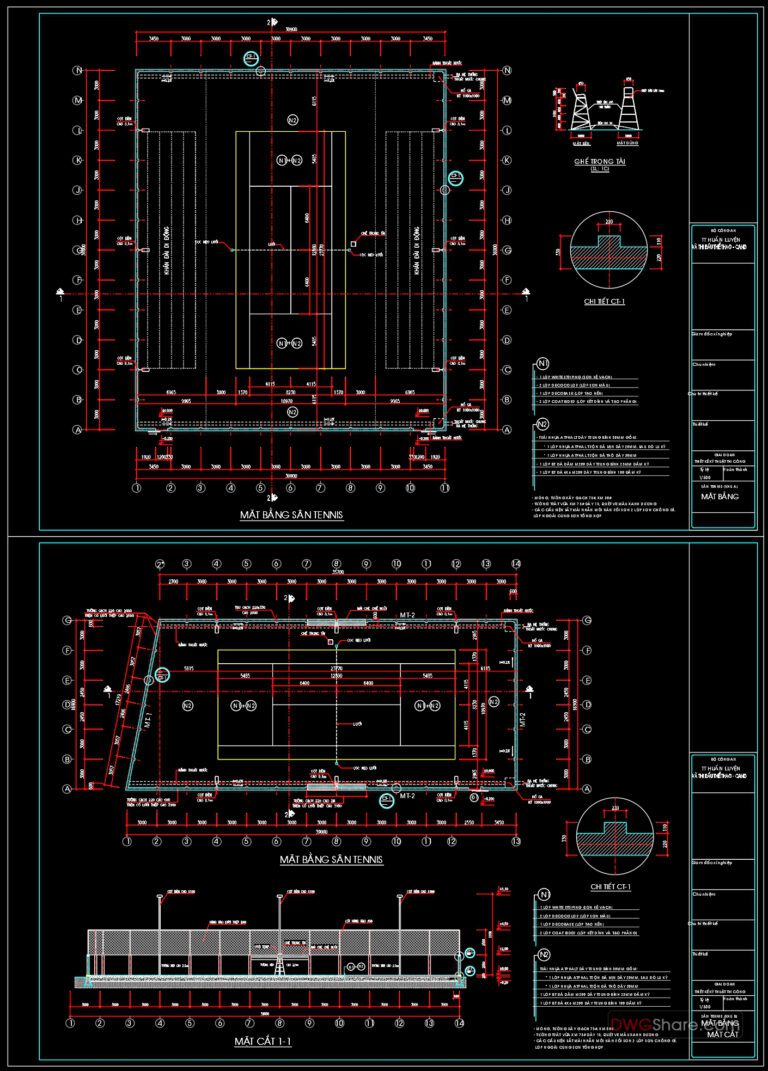 San Tennis Court Complete Drawing