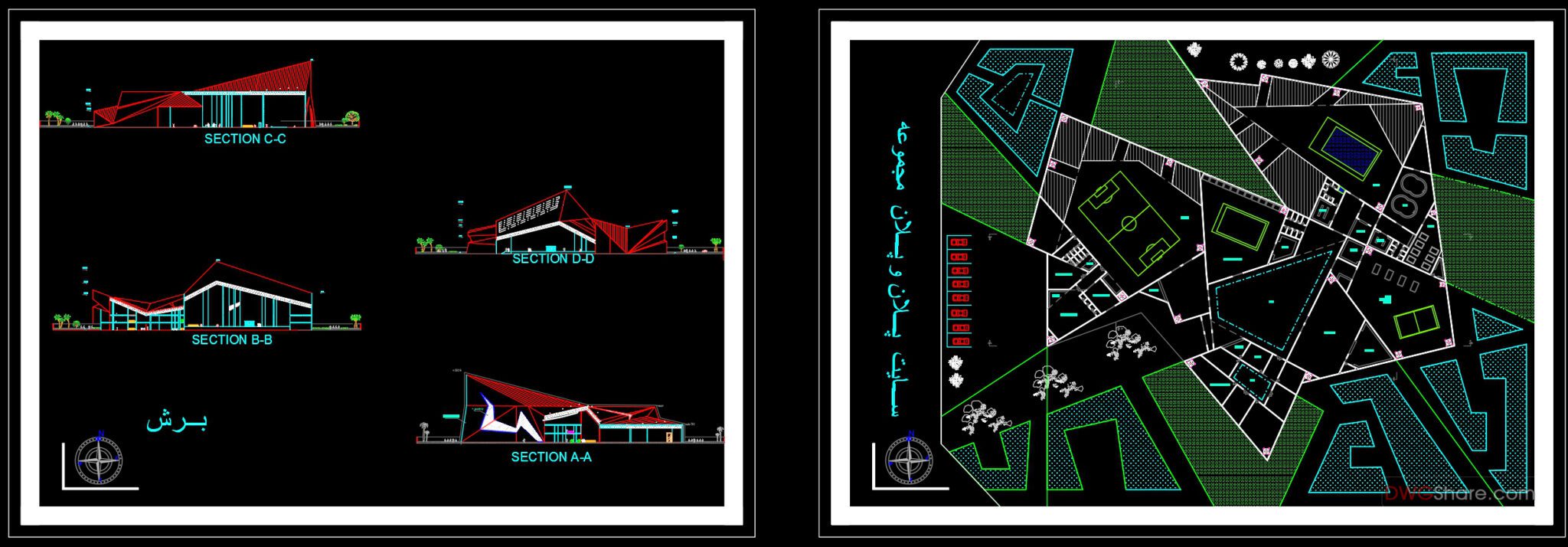 Stadium Layout Plans and Sections Details Autocad