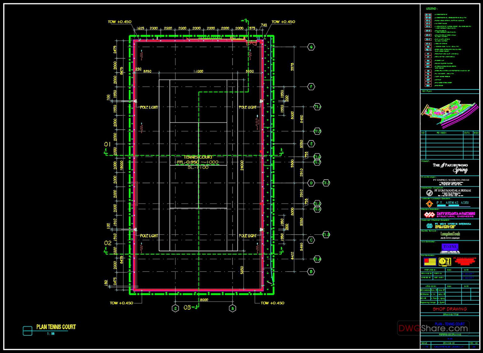 Tennis Court Layout Plan and Sections Details Autocad