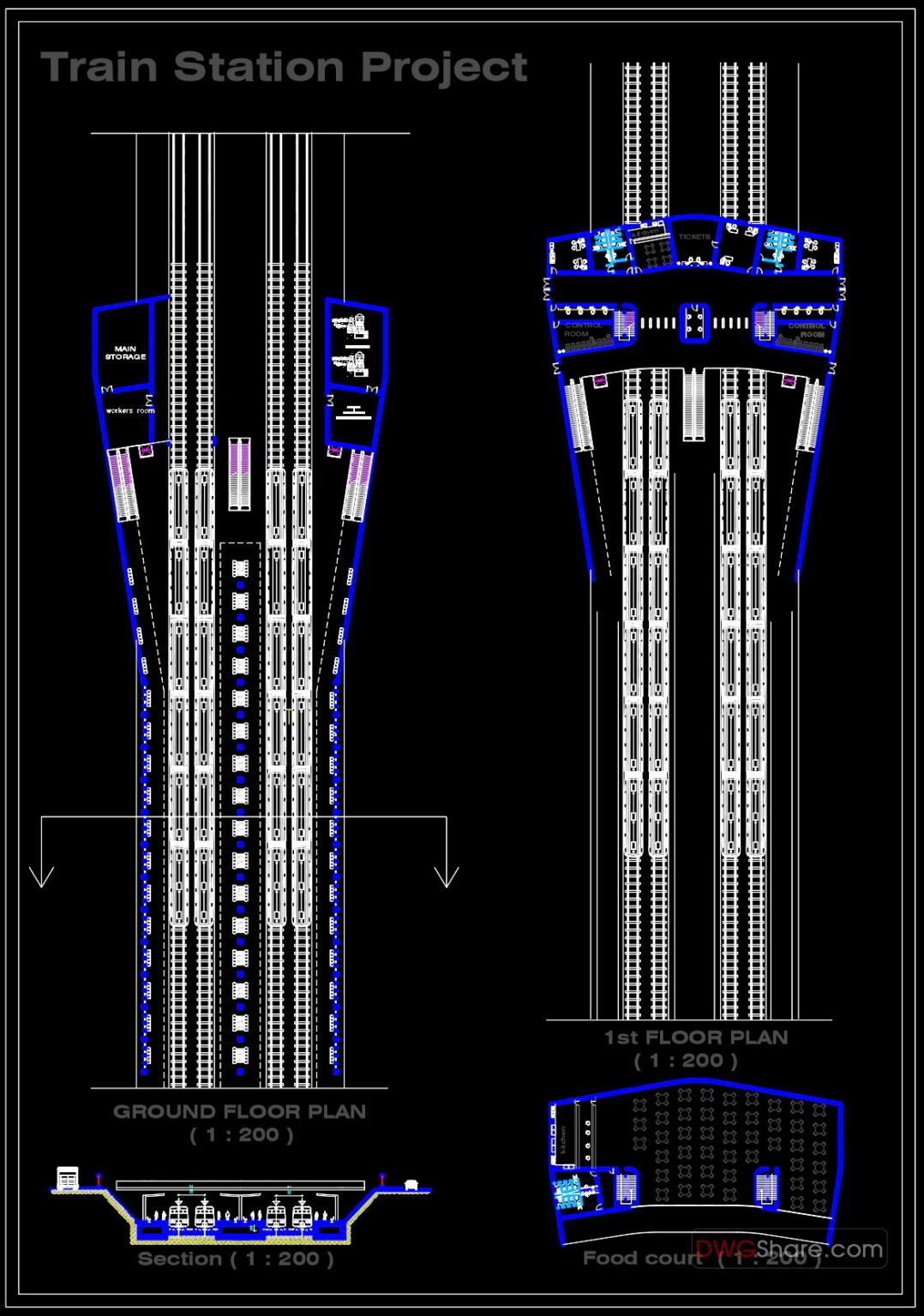 Train Station Plan and Section Free Drawing