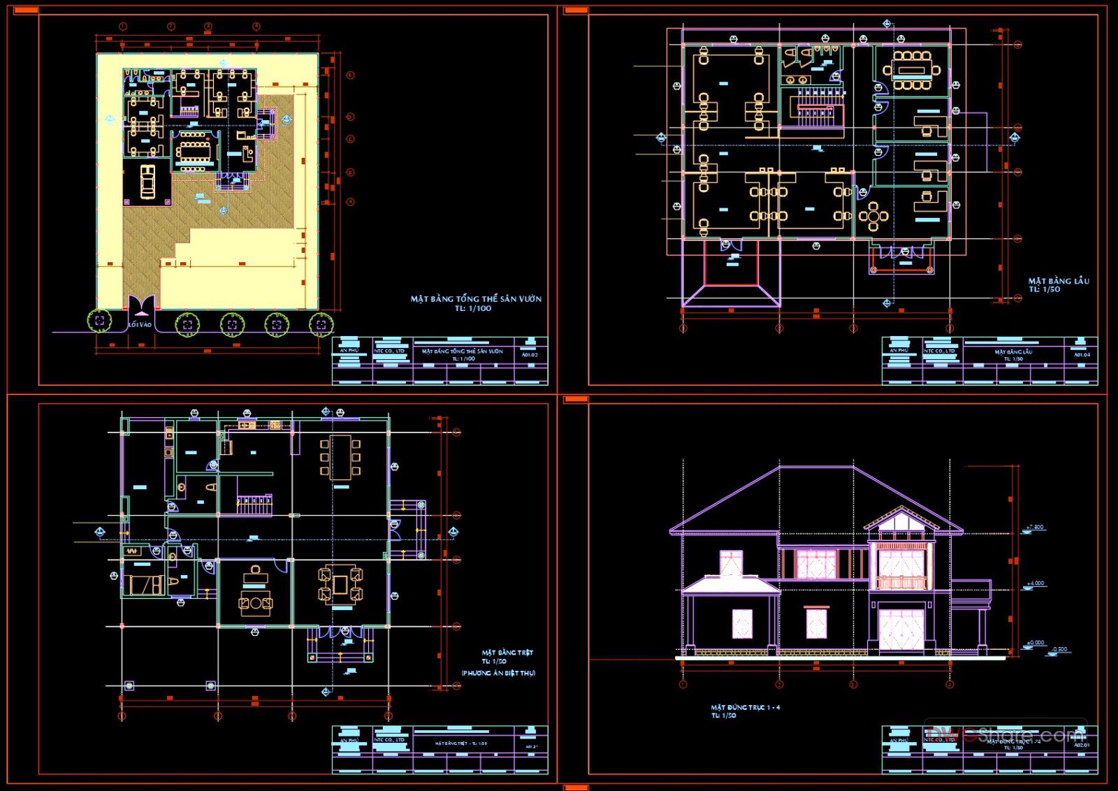 Villa Tulip Layout Plan and Elevation AutoCAD File Free Download