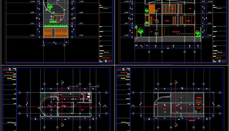 3 Levels House 7.5x20m AutoCAD File Free Download - Free Cad Blocks ...