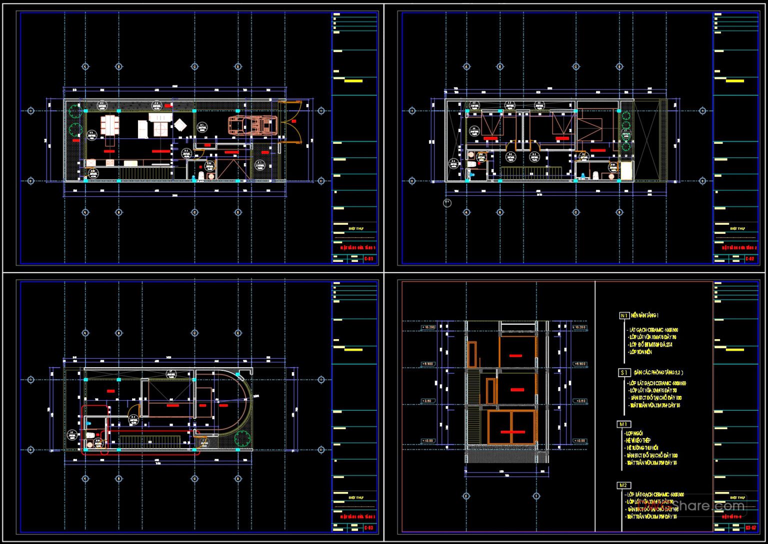 3 Levels House 7.5x20m AutoCAD File Free Download