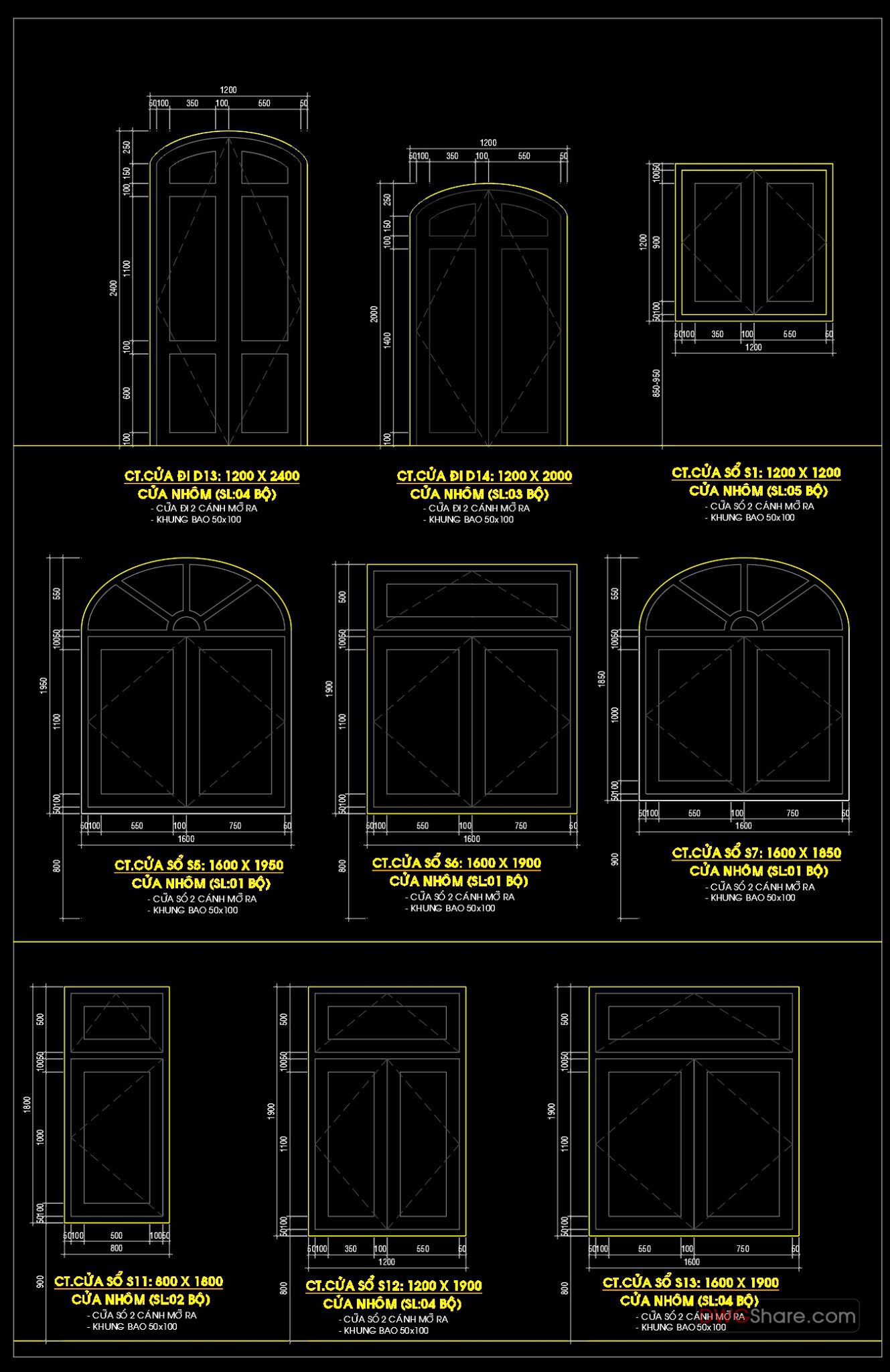 327.Free cad blocks Detail doors windows DWG download
