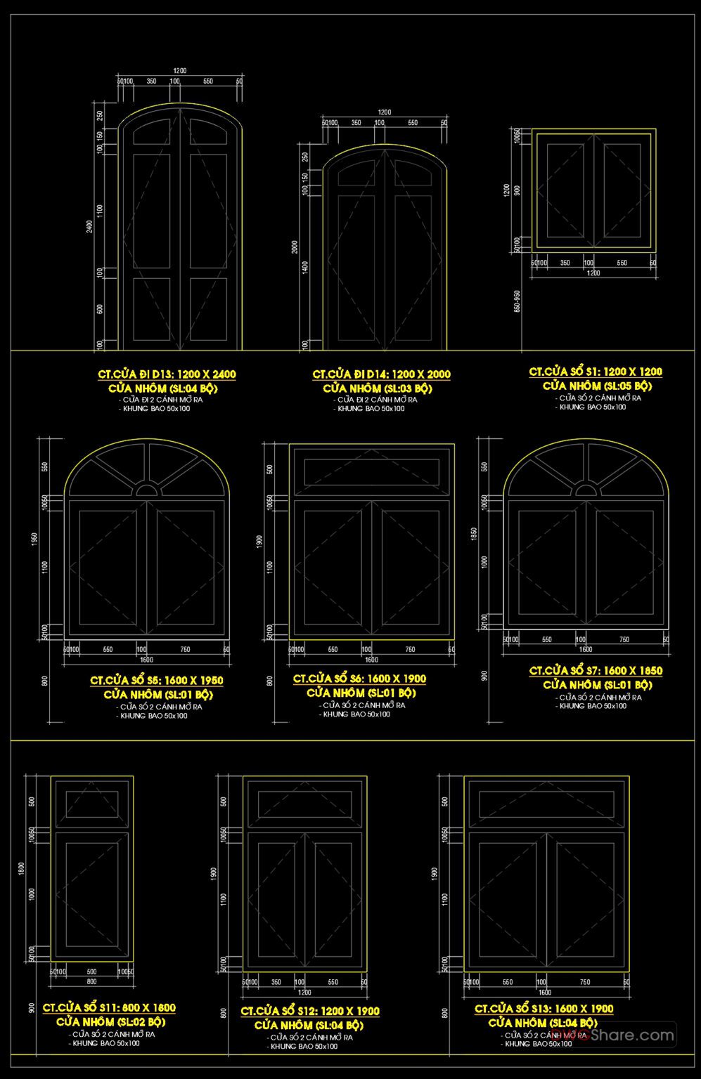327.Free cad blocks Detail doors windows DWG download