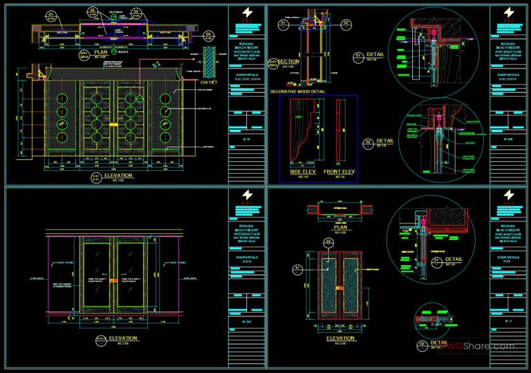 328.Free cad blocks Detail doors windows DWG download