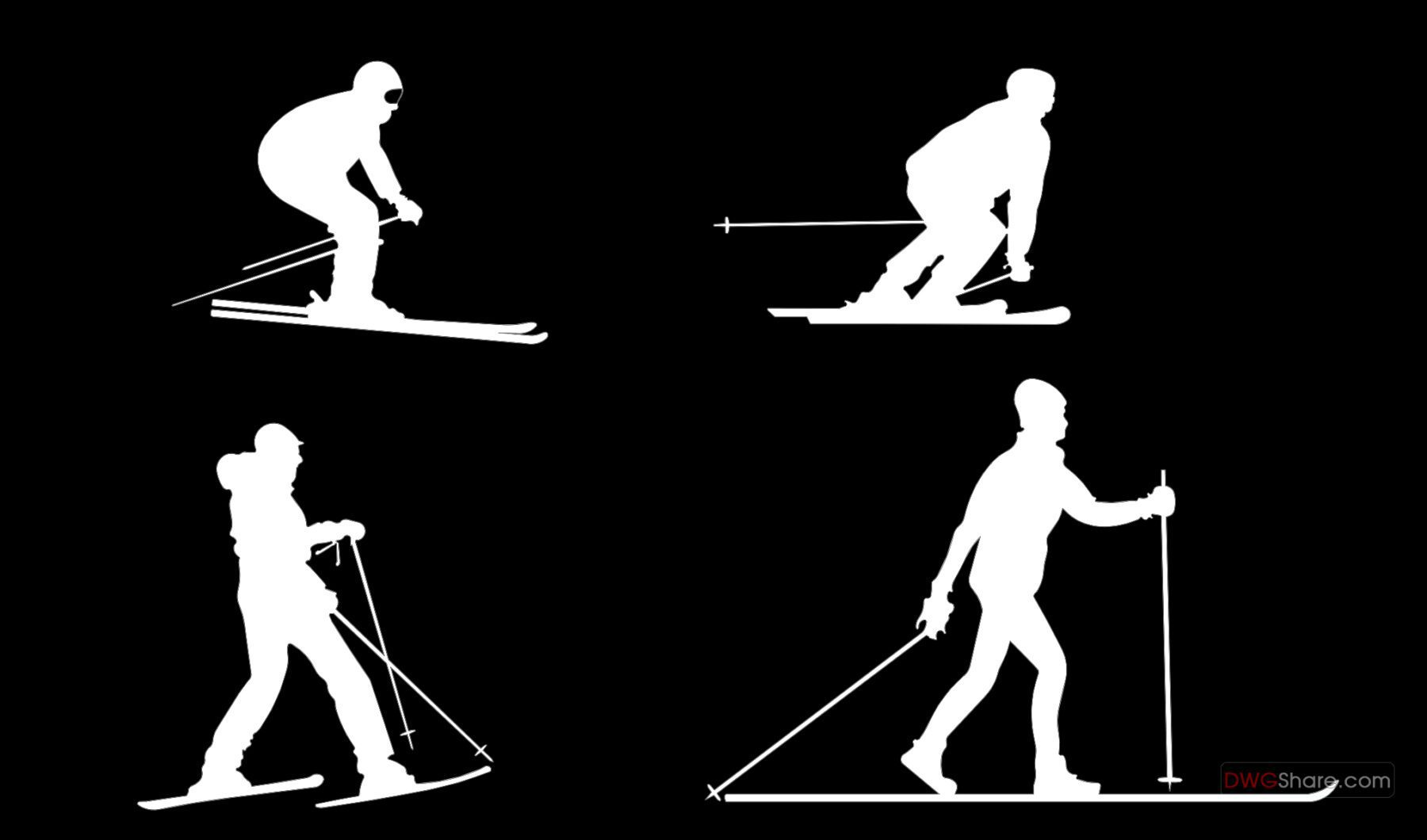 43.People skiing free AutoCAD drawings