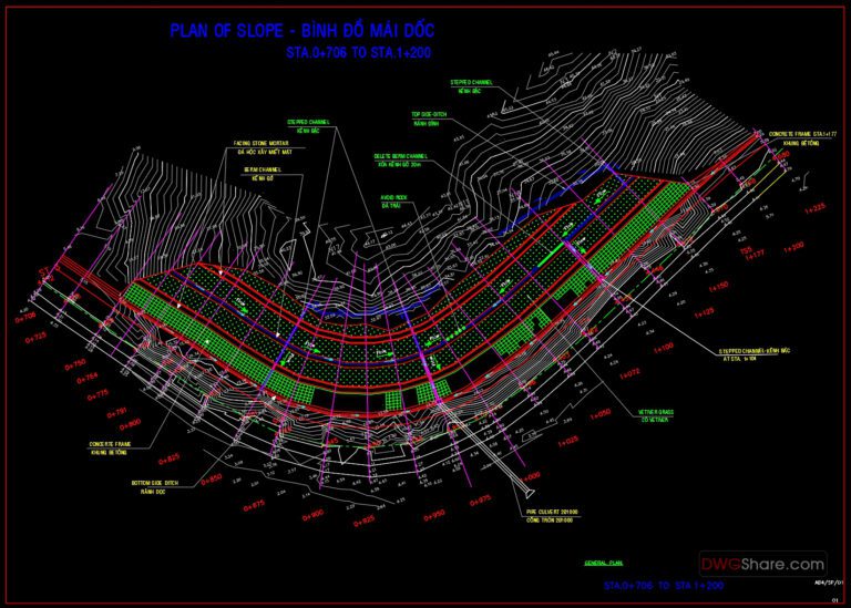 55.Cad File of Slope General Plan Layout For Free Download