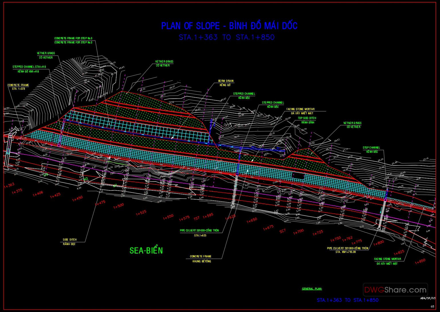 55.Cad File of Slope General Plan Layout For Free Download