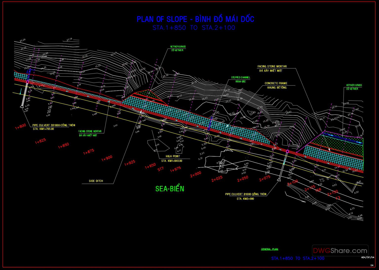 55.Cad File of Slope General Plan Layout For Free Download