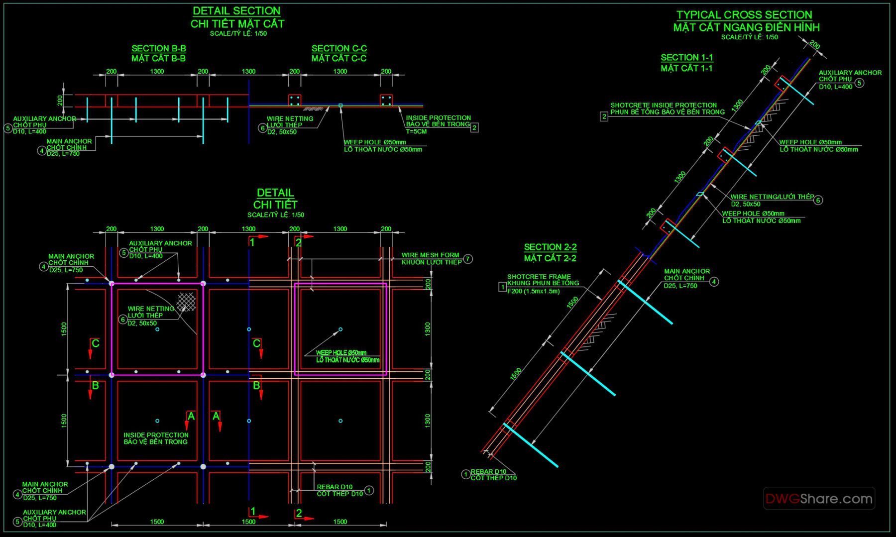 56.Cad File of Slope Protection Sections Details For Free Download