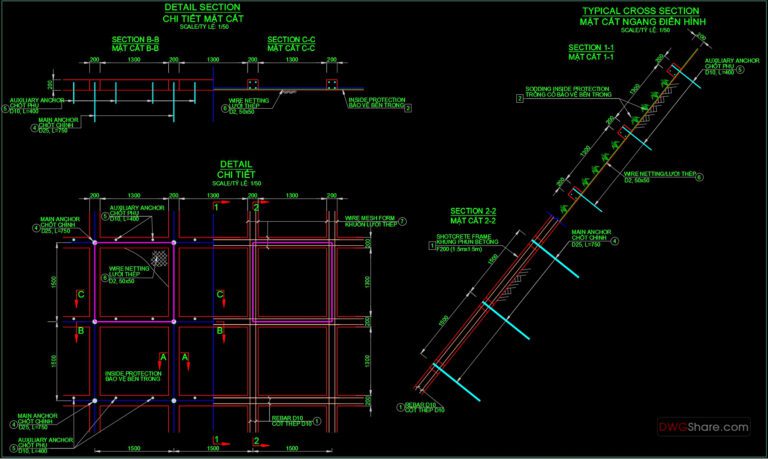 56.Cad File of Slope Protection Sections Details For Free Download