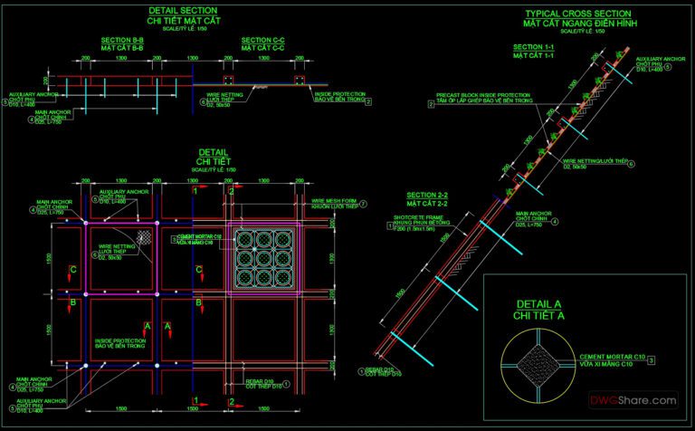 56.Cad File of Slope Protection Sections Details For Free Download