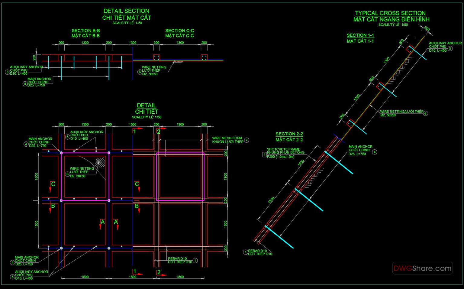 56.Cad File of Slope Protection Sections Details For Free Download