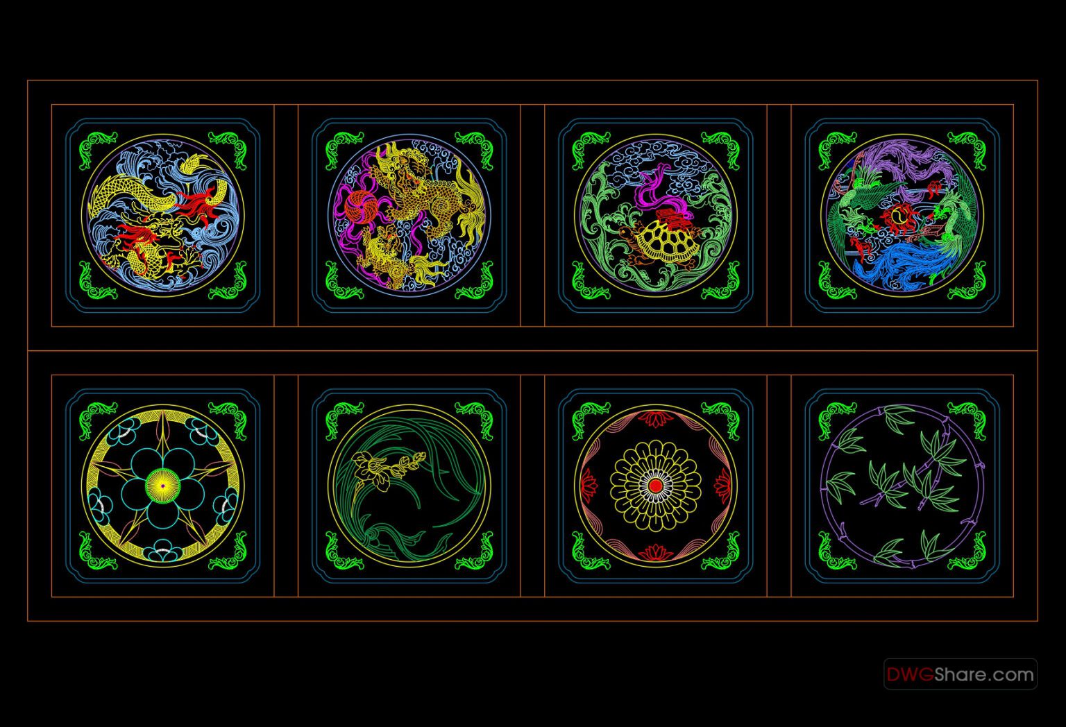 57.Asian Traditional Pattern AutoCAD Blocks Free Download