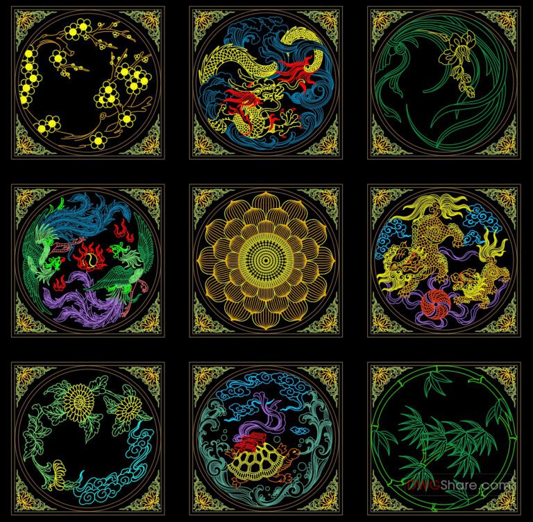 58.Asian Traditional Pattern AutoCAD Blocks Free Download