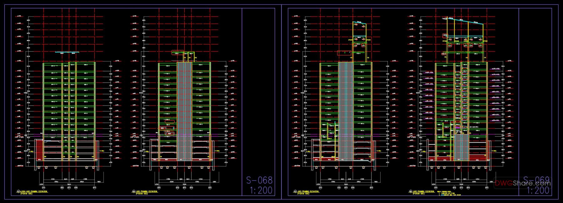 87.Podium framing elevation free drawing