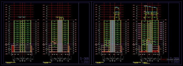 87.Podium framing elevation free drawing