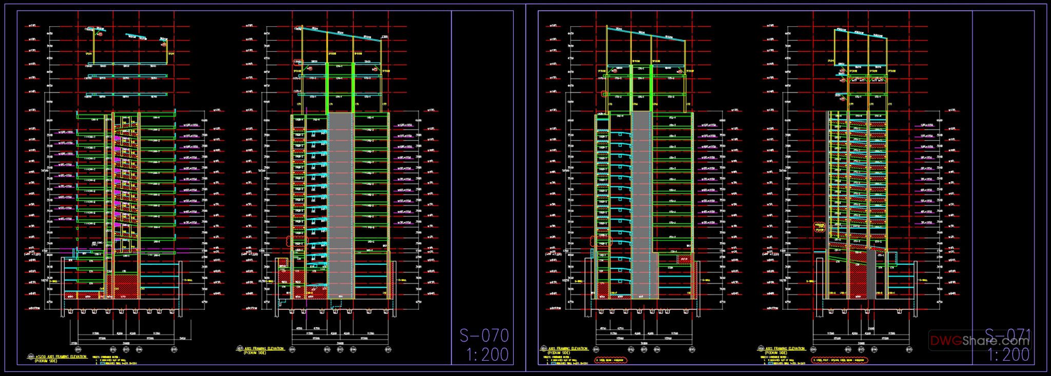87.Podium framing elevation free drawing