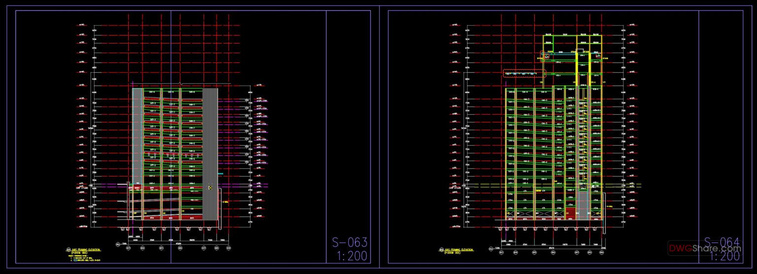 87.Podium framing elevation free drawing