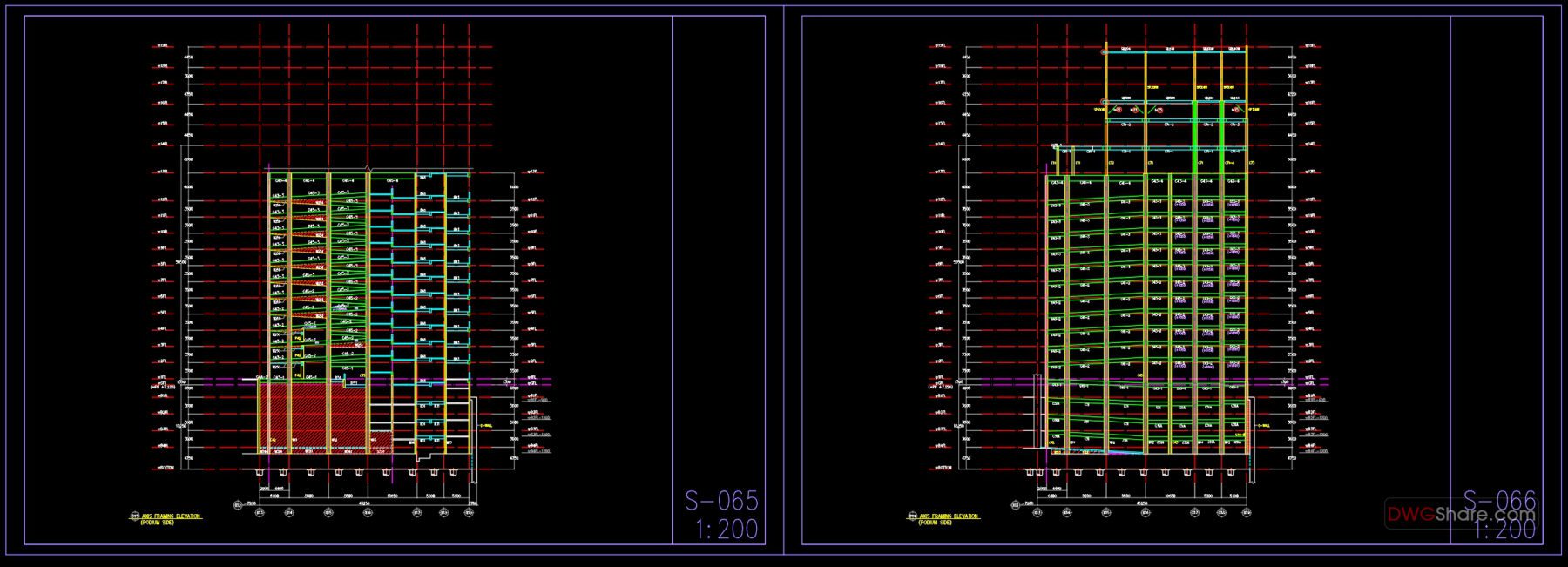 87.Podium framing elevation free drawing
