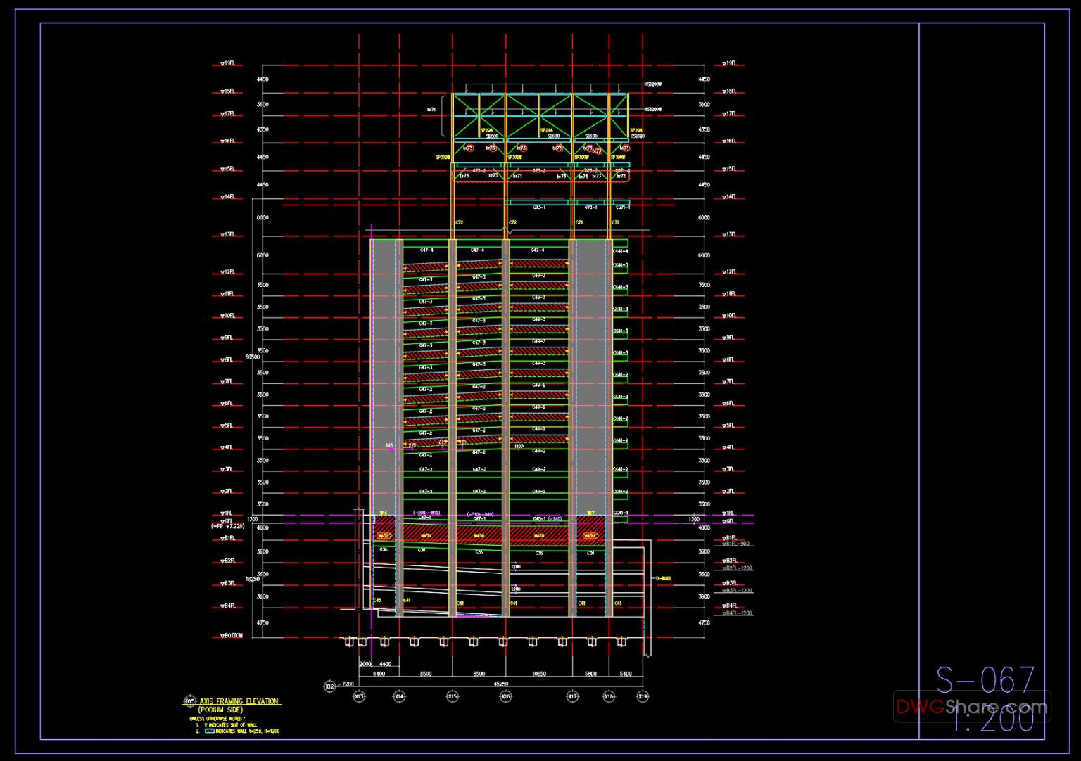87.Podium framing elevation free drawing